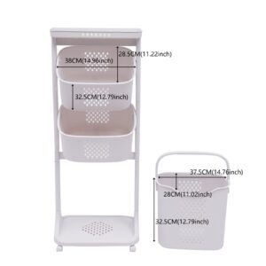 Laundry Basket with Wheel, 3-layer Clothes Storage Basket Removable Laundry Basket PP Household Bathroom Kitchen Shelf Fruit Stand, 17.32 * 23.99 * 41.73in