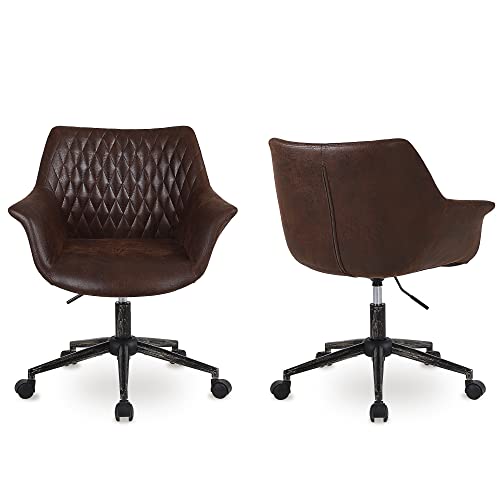 Home Office Desk Chair, Set of 2 Leather Modern Height Adjustable Task Chair with Armrest, Back and Wheels for Living Room Study Room and Bedroom, Brown