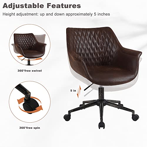 Home Office Desk Chair, Set of 2 Leather Modern Height Adjustable Task Chair with Armrest, Back and Wheels for Living Room Study Room and Bedroom, Brown