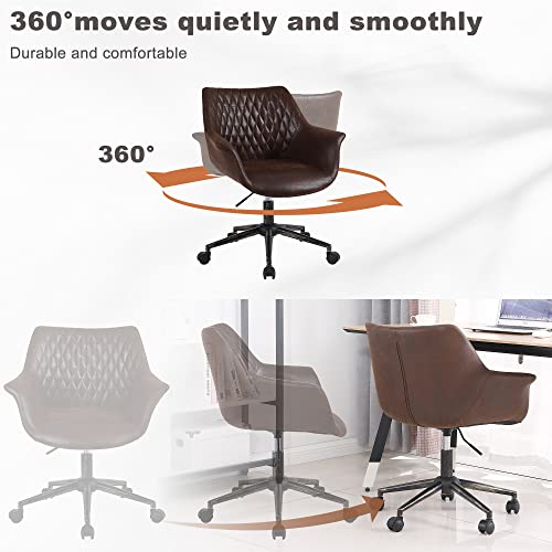 Home Office Desk Chair, Set of 2 Leather Modern Height Adjustable Task Chair with Armrest, Back and Wheels for Living Room Study Room and Bedroom, Brown