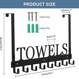 Azmoncy Over The Door Hooks, Towel Rack for Bathroom Towel Holder for Hanging Heavy Duty, Wall Mount Towel Hanger with 8 Hooks for Bedroom Bathroom Pool Kitchen Towels, Bag, Coats