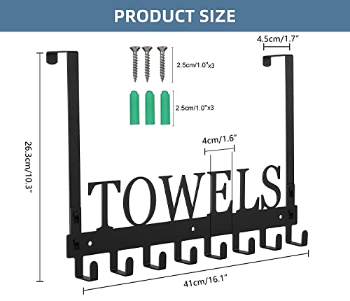 Azmoncy Over The Door Hooks, Towel Rack for Bathroom Towel Holder for Hanging Heavy Duty, Wall Mount Towel Hanger with 8 Hooks for Bedroom Bathroom Pool Kitchen Towels, Bag, Coats