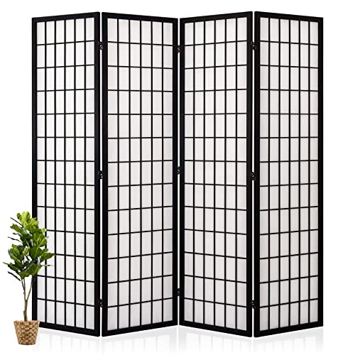 Salfanre Divider for Room Separation, 4 Panel, Japanese Room Dividers, Folding Shoji Screen, 5.6 Ft, Black