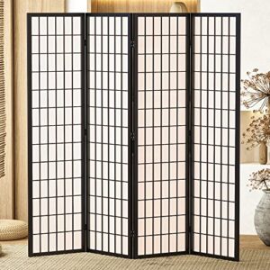 Salfanre Divider for Room Separation, 4 Panel, Japanese Room Dividers, Folding Shoji Screen, 5.6 Ft, Black