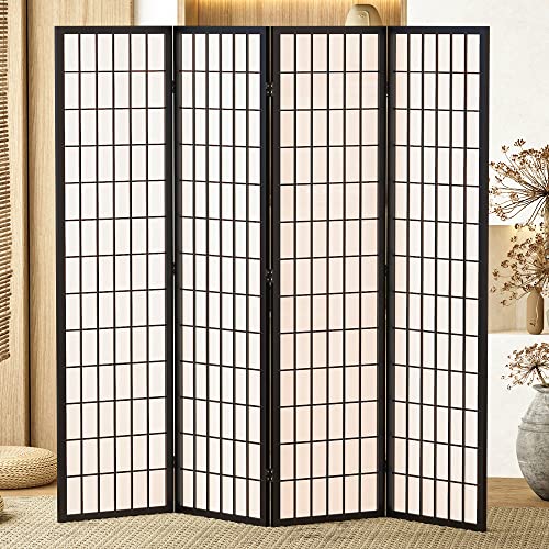 Salfanre Divider for Room Separation, 4 Panel, Japanese Room Dividers, Folding Shoji Screen, 5.6 Ft, Black