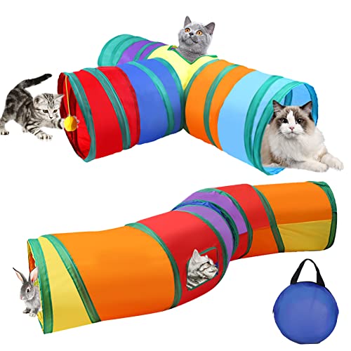 Boziyv Cat Tunnels for Indoor Cats, 2pack Collapsible Rabbits Pet Play Tunnels T S-Shape Tube Kitten Bunny Tunnel with Interactive Ball for Holland Lops