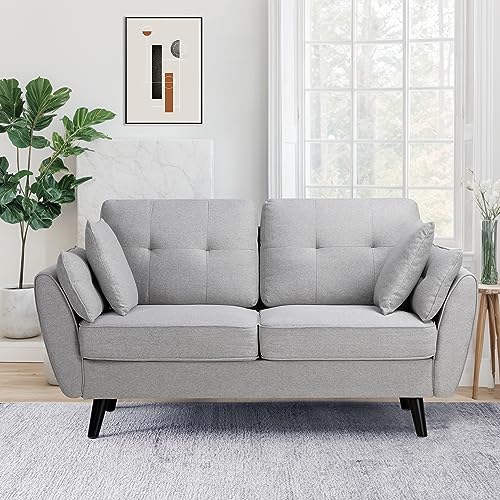 JAMFLY 63" Loveseat Sofa, Mid Century Small Sofa Modern Love Seat Couches for Living Room, 2-Seat Small Couch with Back Cushions and Pillow, Small Space Sofa for Bedroom, Apartment