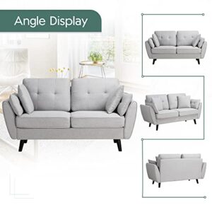 JAMFLY 63" Loveseat Sofa, Mid Century Small Sofa Modern Love Seat Couches for Living Room, 2-Seat Small Couch with Back Cushions and Pillow, Small Space Sofa for Bedroom, Apartment