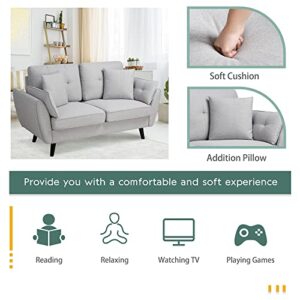 JAMFLY 63" Loveseat Sofa, Mid Century Small Sofa Modern Love Seat Couches for Living Room, 2-Seat Small Couch with Back Cushions and Pillow, Small Space Sofa for Bedroom, Apartment