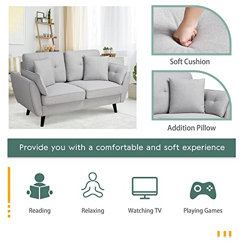 JAMFLY 63" Loveseat Sofa, Mid Century Small Sofa Modern Love Seat Couches for Living Room, 2-Seat Small Couch with Back Cushions and Pillow, Small Space Sofa for Bedroom, Apartment