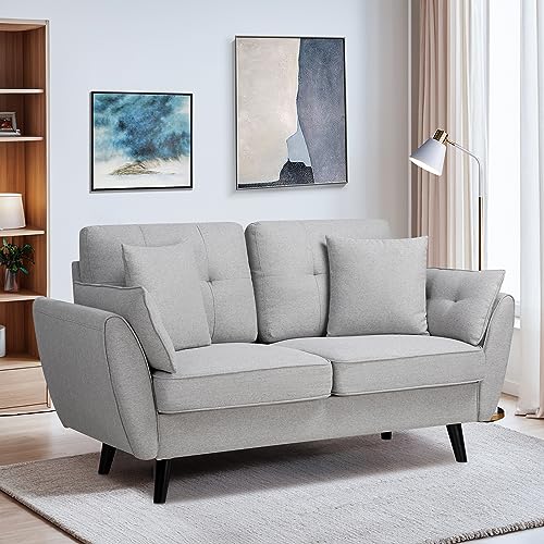 JAMFLY 63" Loveseat Sofa, Mid Century Small Sofa Modern Love Seat Couches for Living Room, 2-Seat Small Couch with Back Cushions and Pillow, Small Space Sofa for Bedroom, Apartment