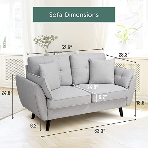 JAMFLY 63" Loveseat Sofa, Mid Century Small Sofa Modern Love Seat Couches for Living Room, 2-Seat Small Couch with Back Cushions and Pillow, Small Space Sofa for Bedroom, Apartment