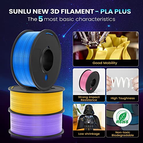 SUNLU 3D Printer Filament Bundle, SUNLU PLA Plus Filament 1.75mm, 100% Neatly Wound PLA+ Filament 4kg, 0.25kg Spool, 16 Packs