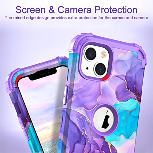 Hocase for iPhone 13 Case, with 2pcs Screen Protectors and 1pc Camera Protector, Shockproof Heavy Duty Soft Silicone Rubber+Hard PC Hybrid Protective Case for iPhone 13 (6.1") 2021 - Purple Meets Blue