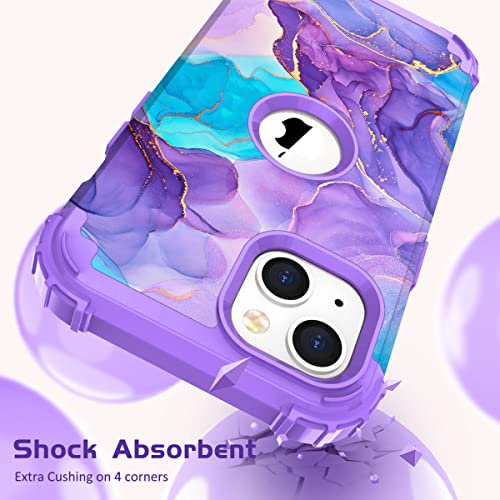 Hocase for iPhone 13 Case, with 2pcs Screen Protectors and 1pc Camera Protector, Shockproof Heavy Duty Soft Silicone Rubber+Hard PC Hybrid Protective Case for iPhone 13 (6.1") 2021 - Purple Meets Blue