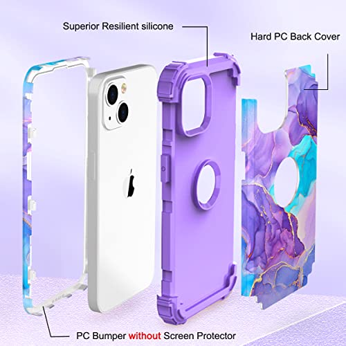 Hocase for iPhone 13 Case, with 2pcs Screen Protectors and 1pc Camera Protector, Shockproof Heavy Duty Soft Silicone Rubber+Hard PC Hybrid Protective Case for iPhone 13 (6.1") 2021 - Purple Meets Blue