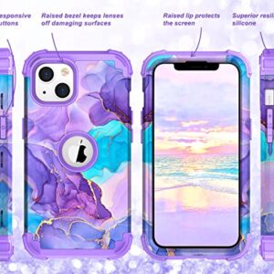 Hocase for iPhone 13 Case, with 2pcs Screen Protectors and 1pc Camera Protector, Shockproof Heavy Duty Soft Silicone Rubber+Hard PC Hybrid Protective Case for iPhone 13 (6.1") 2021 - Purple Meets Blue