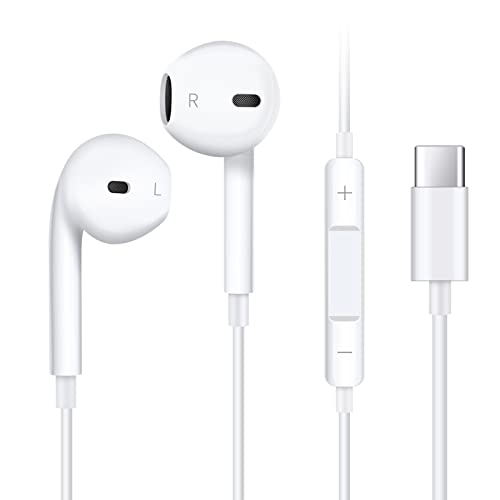 XNMOA Type C Wired Earbuds Headphones with Microphone,USB C Earphones with Volume Control&Support Call,Compatible with Samsung Galaxy S23 Ultra, S23+, iPad Pro MacBook,Most USB C Devices,White