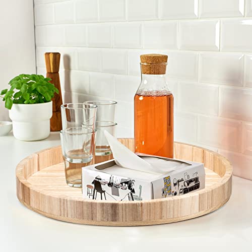 13 Inches Large Solid Wooden Serving Tray Round Tea Coffee Table Tray Snack Food Meals Serving Plate Kitchen Party Bar Server Breakfast Tray with Raised Edges Nature Wood Ottoman Tray