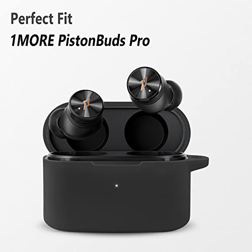 Geiomoo Silicone Case Compatible with 1MORE PistonBuds Pro, Protective Cover with Carabiner (Black)