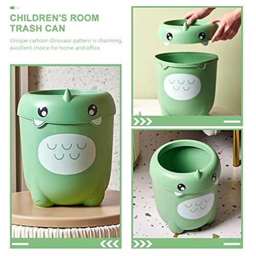 Beavorty Dinosaur Trash Can Plastic Mini Wastebasket Trash Can with Lid Cute Tiny Desktop Waste Garbage Bin for Home Office Kitchen Vanity Tabletop Bedroom Bathroom (Green)