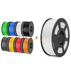 sunlu 3d printer filament bundle, sunlu pla+ filament 1.75mm, 100% neatly wound pla plus 3kg, 0.25kg spool x 8 packs & 1kg spool x 1 pack white