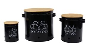 gdfjiy onion and potato storage, set of 3 antique cream vintage potato onion, home space-saving kitchen canisters with bamboo lid & handles - airtight potato, onion & garlic keeper for vegetable storage - long shelf life (black)