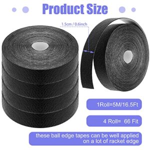 Kathfly 4 Rolls Racquet Head Protection Tape Black Racket Protection Tape Tennis Racket Tape Protects Edge Guard Compatible with Pickleball Paddles Tennis Rackets, Total 20 Meter