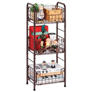 freestanding bathroom shelving unit,metal 3 tier shelf,bathroom storage organizer shelf basket shelf for bathroom,kitchen,living room,can accommodate toiletries home office supplies(antique brass)