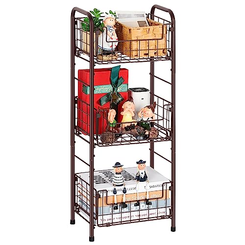 Freestanding Bathroom Shelving Unit,Metal 3 Tier Shelf,Bathroom Storage Organizer Shelf Basket Shelf for Bathroom,Kitchen,Living Room,Can Accommodate Toiletries Home Office Supplies(Antique Brass)