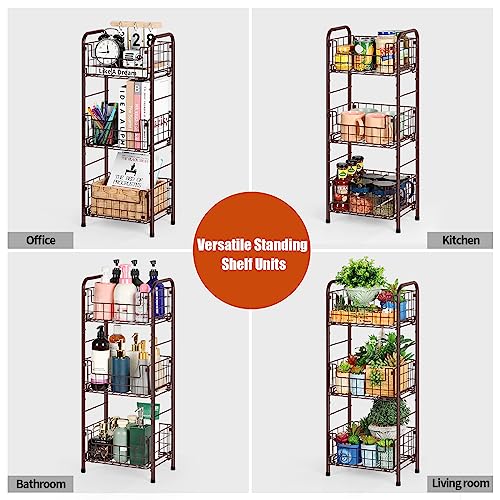 Freestanding Bathroom Shelving Unit,Metal 3 Tier Shelf,Bathroom Storage Organizer Shelf Basket Shelf for Bathroom,Kitchen,Living Room,Can Accommodate Toiletries Home Office Supplies(Antique Brass)