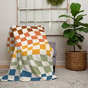 Checkerboard Throw Blanket,Ultra-Soft Flannel Blanket,Colorful Twist Blanket for Couch,Abstract Grid Fuzzy Throw Blanket,Lightweight Blanket for All Seasons Sofa,(Gradient,Blue and Brown 49"x 61")