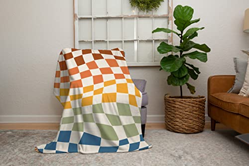 Checkerboard Throw Blanket,Ultra-Soft Flannel Blanket,Colorful Twist Blanket for Couch,Abstract Grid Fuzzy Throw Blanket,Lightweight Blanket for All Seasons Sofa,(Gradient,Blue and Brown 49"x 61")