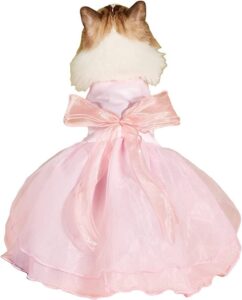 qwinee bowknot decor dog dresses contrast mesh kitten puppy princess dress small medium dog kitten skirt costume sundress pink a xs