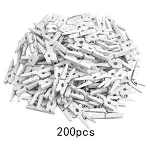 200pcs Mini White Utility Wood Photo Paper Clips Sturdy Small Wooden Clothespins Clothes Line Clips for Scrapbooking Crafts Display Hanging Decorative Pictures