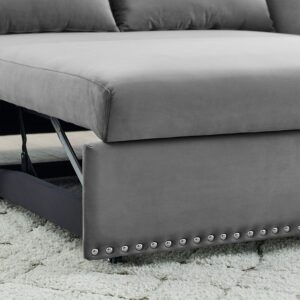 Sleeper Sofa Couch Bed w/2 USB Ports, 55" 3 in 1 Velvet Convertible Loveseat Sleeper Small Love seat Futon Sofa with Pullout Bed, Adjustable Backrest, 2 Pillows for Living Room Bedroom, Grey New