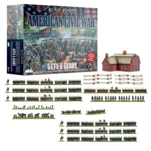 wargames delivered - black powder epic battles- american civil war guts & glory starter set 12.5mm miniatures, 6 regiments, 6 dice, digital bundle, flag - ww2 action figure model kit by warlord games