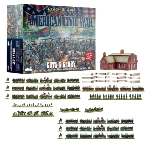 Wargames Delivered - Black Powder Epic Battles- American Civil War Guts & Glory Starter Set 12.5mm Miniatures, 6 Regiments, 6 Dice, Digital Bundle, Flag - WW2 Action Figure Model Kit by Warlord Games