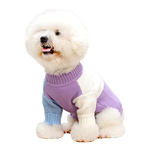 Kayto Dog Sweater, Long Sleeve Thermal Knitted,Dog Winter Clothes for Small Dogs Boy Girl, Pet Coat,Cat Sweatshirt Jacket Puppy Outfits Doggie (X-Large, Blue with Purple)