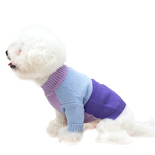 Kayto Dog Sweater, Long Sleeve Thermal Knitted,Dog Winter Clothes for Small Dogs Boy Girl, Pet Coat,Cat Sweatshirt Jacket Puppy Outfits Doggie (X-Large, Blue with Purple)