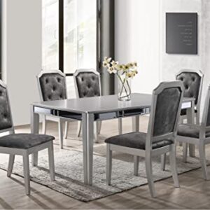 Liveasy Furniture Dining Table Set for 6, Kitchen & Dining Room Sets with Button Tufted Upholstered Chairs and Mirror Tile Edge (Silver/Grey)