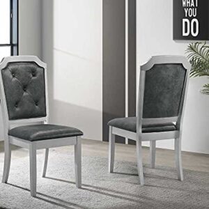 Liveasy Furniture Dining Table Set for 6, Kitchen & Dining Room Sets with Button Tufted Upholstered Chairs and Mirror Tile Edge (Silver/Grey)