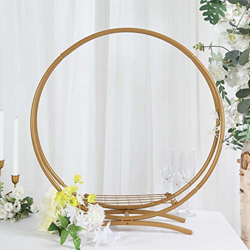 Efavormart 24" Gold Metal Double Frame Hoop Flower Table Centerpiece, Wedding Cake Display Stand