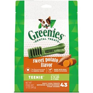 greenies teenie natural dog dental treats, sweet potato flavor, 12 oz. pack (43 treats)