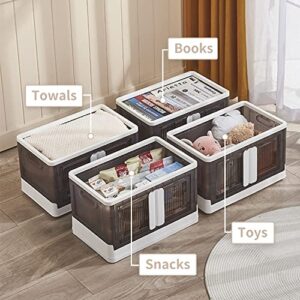 Storage Bins with Lids, Storage Bins with Wheels, Stackable Storage Bins Organization, Plastic Storage Bins, 12 Gal Large Storage Boxes, 3 Packs Collapsible Storage Bins with Door