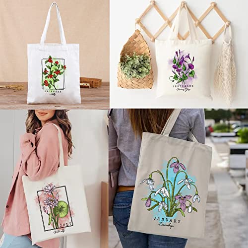 GZLDGIFTS Birth Month Flowers Canvas Tote Bag Birthday Gifts for Women Reusable Shopping Cloth Grocery Floral Tote Bags with Zipper Handles Christmas Wedding Favors Gift Beach Travel（Feb Violet）