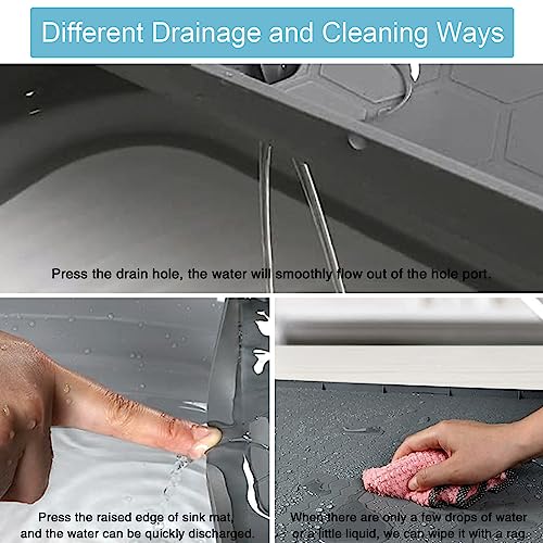 Under Sink Mat, 34" x 22" Flexible Silicone Under Sink Liner for Kitchen Waterproof Drip Tray with Drain Hole, Sink Cabinet Protector Bathroom Mats for Leaks, Spills, Water Drips (Gray)(Thick 1130g