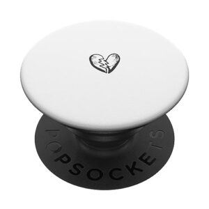 gray white hand drawn broken heart popsockets standard popgrip