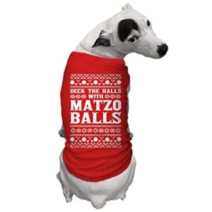 Deck The Halls with Matzo Balls - Hanukkah Dog Shirt (Red, 2X-Large)