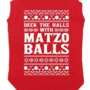 Deck The Halls with Matzo Balls - Hanukkah Dog Shirt (Red, 2X-Large)